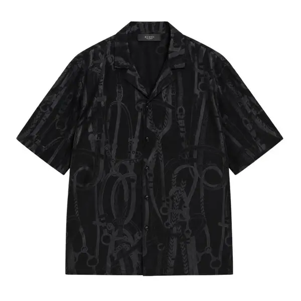 Gucci Equestrian Print Bowling Shirt - Black