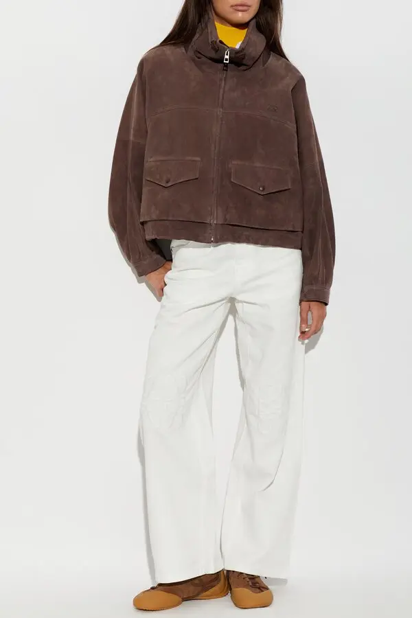 Loewe Suede Oversized Jacket With Drawstring Stand Collar