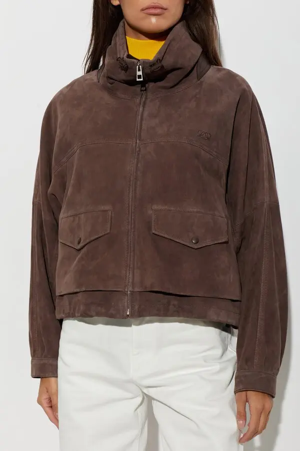 Loewe Suede Oversized Jacket With Drawstring Stand Collar