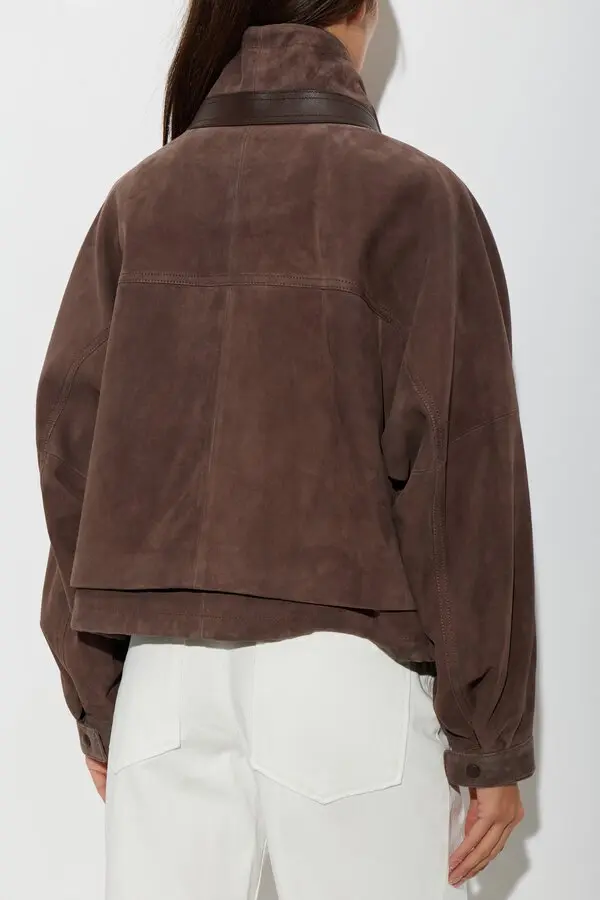 Loewe Suede Oversized Jacket With Drawstring Stand Collar