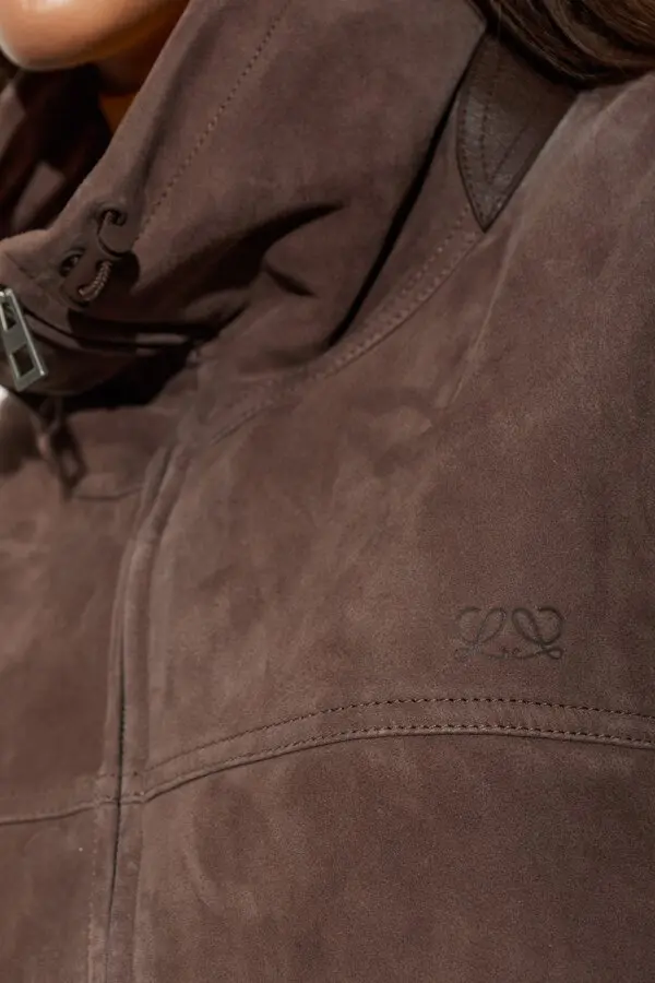 Loewe Suede Oversized Jacket With Drawstring Stand Collar