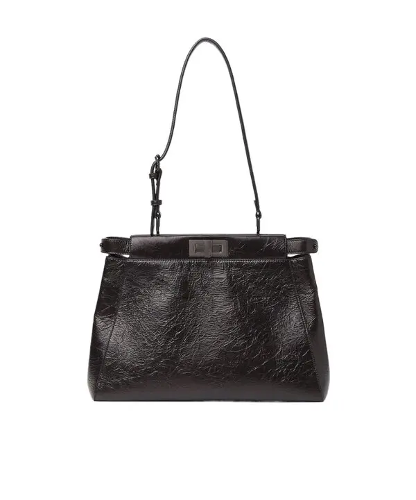 Fendi My Peekaboo Medium Crackled Leather Bag - Black