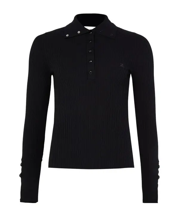 COURREGES Long-sleeved Knitted Polo Shirt - Black