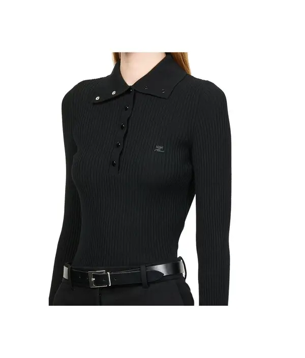 COURREGES Long-sleeved Knitted Polo Shirt