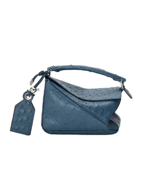 Loewe Mini Featherlight Puzzle Bag In Ostrich - Blue