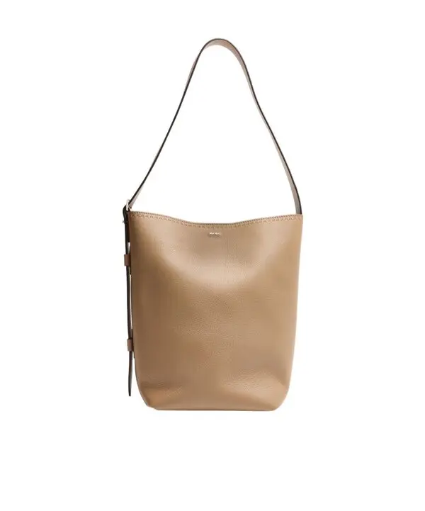 Max Mara Logo Grained Leather Bucket Bag - Nude