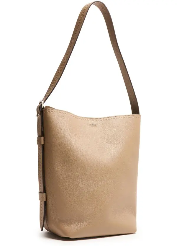 Max Mara Logo Grained Leather Bucket Bag