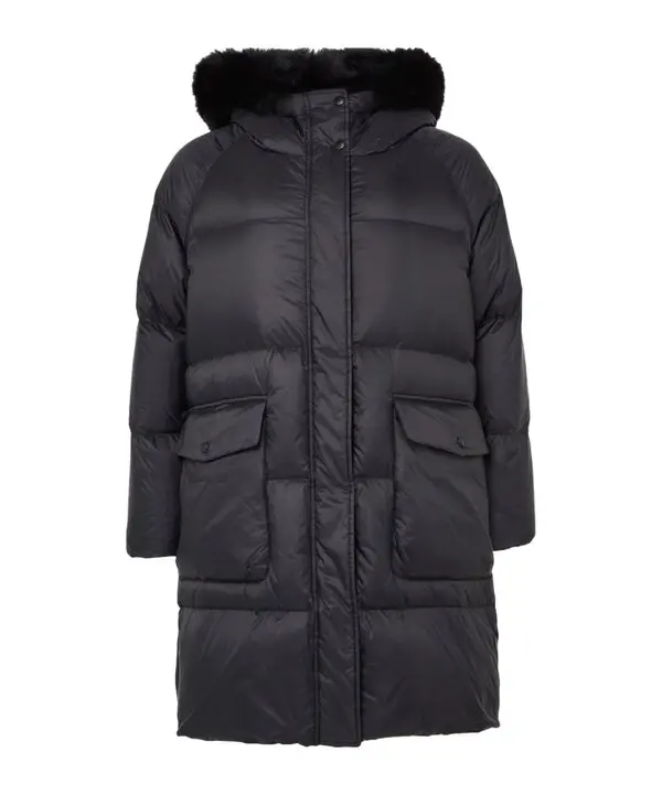 YVES SALOMON Fox Fur Hood Down Jacket - Black