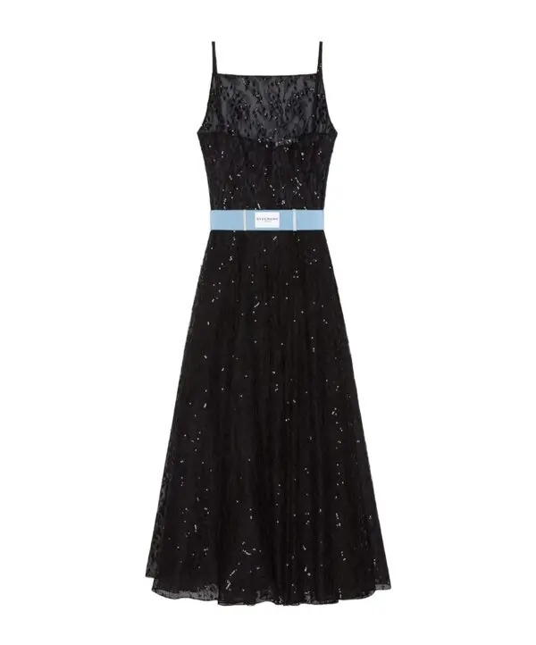 Givenchy Sliced Evening Dress In Lace And Sequins - Black