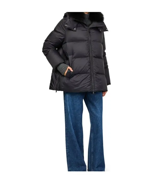 YVES SALOMON Hooded Puffer Jacket With Fox Fur Collar