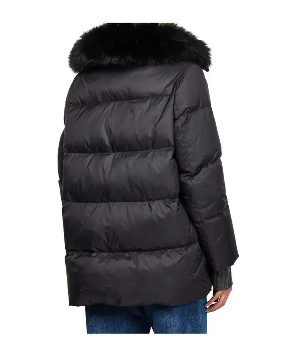YVES SALOMON Hooded Puffer Jacket With Fox Fur Collar