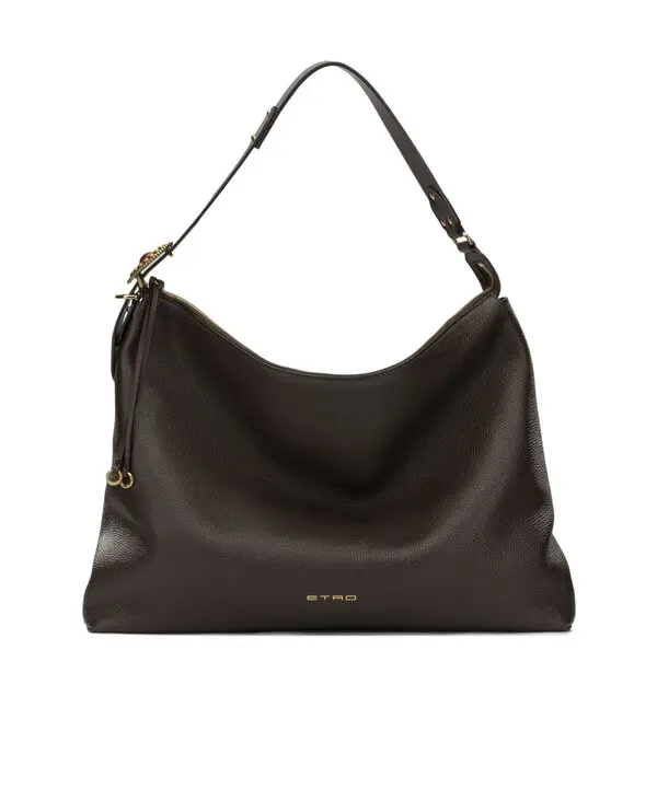Etro Logo-lettering Grained-leather Shoulder Bag - Brown