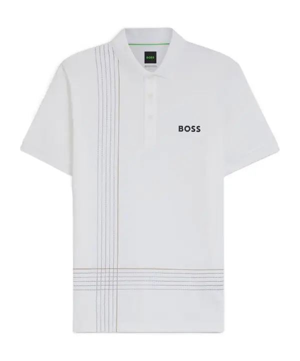 Hugo Boss Active Quick Dry Polo Shirt With Check Artwork - White