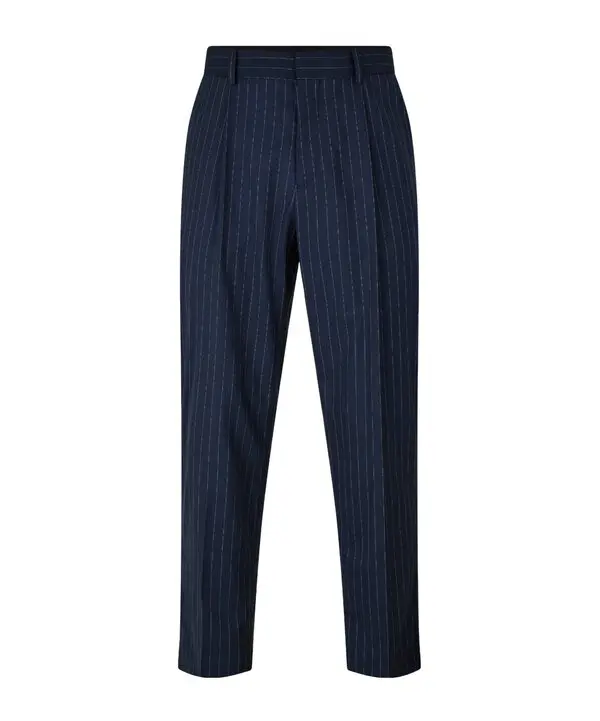 Balmain Navy Pinstripe Pleated Tailored Trousers