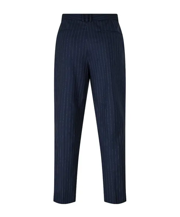 Balmain Navy Pinstripe Pleated Tailored Trousers
