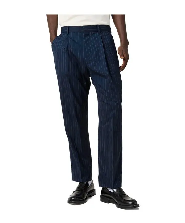 Balmain Navy Pinstripe Pleated Tailored Trousers
