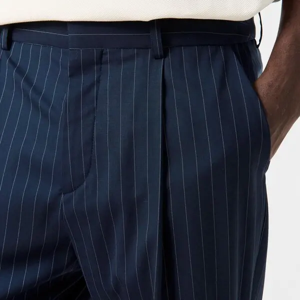 Balmain Navy Pinstripe Pleated Tailored Trousers