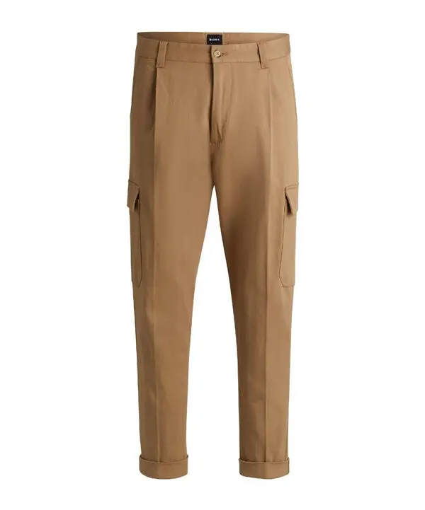 Hugo Boss Khaki Pleated Cargo Trousers - Brown