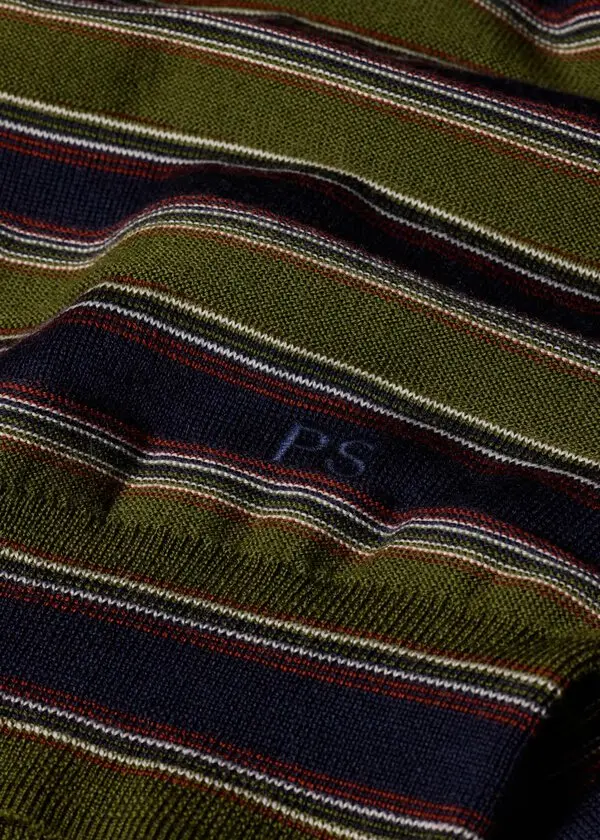 Paul Smith Merino Polo Shirt Green And Navy Stripe