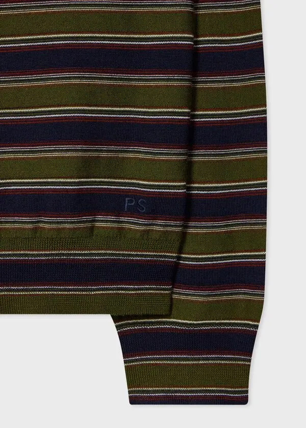 Paul Smith Merino Polo Shirt Green And Navy Stripe