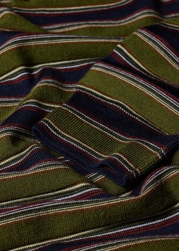 Paul Smith Merino Polo Shirt Green And Navy Stripe