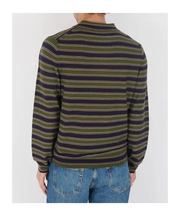 Paul Smith Merino Polo Shirt Green And Navy Stripe - Green/navy Blue