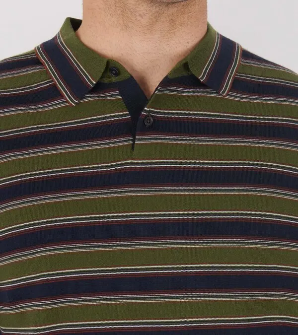 Paul Smith Merino Polo Shirt Green And Navy Stripe - Green/navy Blue