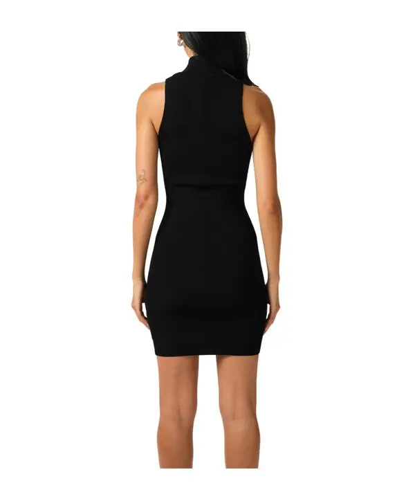 DIESEL® Ribbed Knit High Neck Mini Dress With Logo Plaque