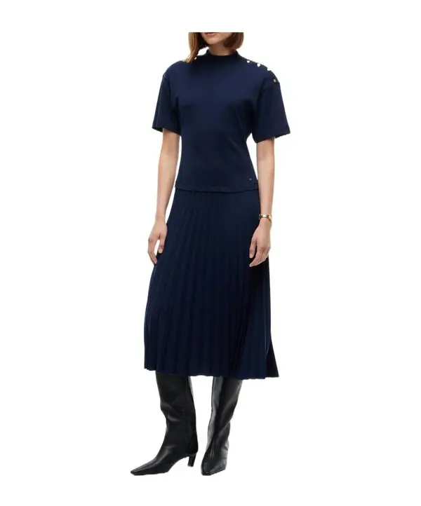 Tommy Hilfiger Two-piece Set: High-neck Top With Shoulder Buttons And Pleated Midi Skirt - Black