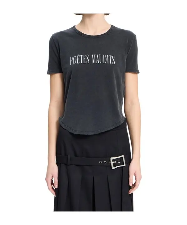 ANN DEMEULEMEESTER Micro Curved Hem T-shirt With Slogan Print - Black