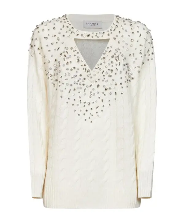 ERMANNO FIRENZE Embellished Cable-knit Sweater