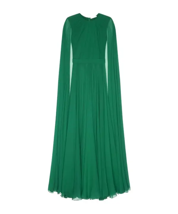 Givenchy Evening Dress In Silk Crepon With Cape - Emerald Green