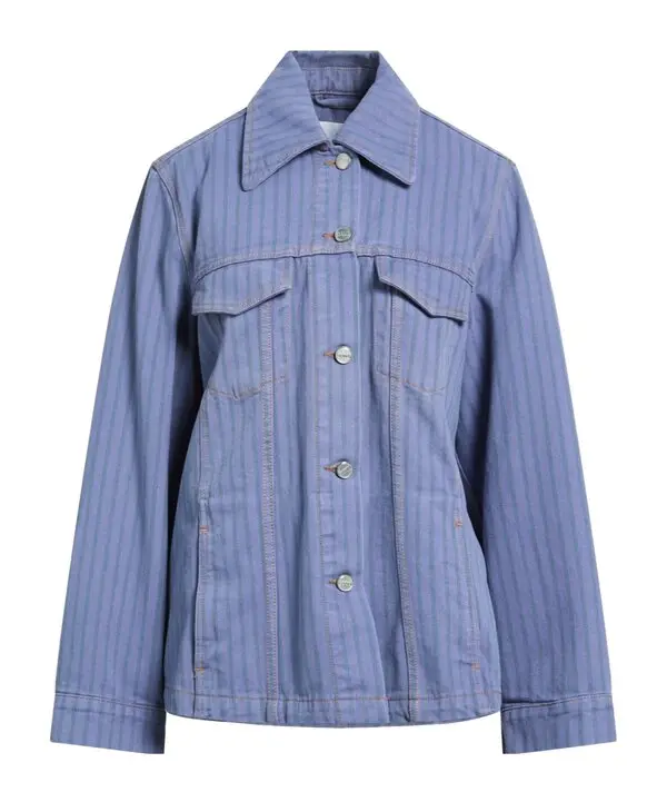 GANNI Striped Denim Jacket - Blue