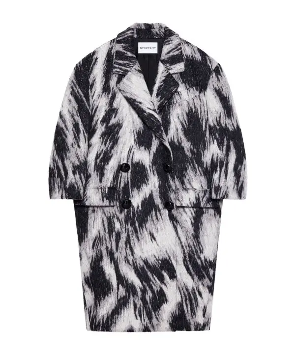 Givenchy Coat In Wool Jacquard With Animal Print - Gray Mixture