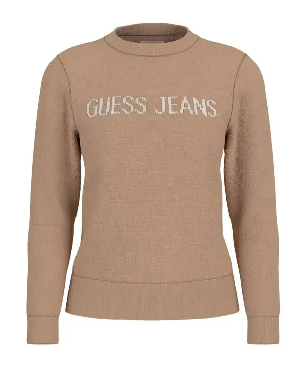 Guess Intarsia Knitted Crew Neck Jumper - Nude