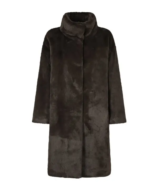 Herno Faux Fur Stand-collar Coat - Dark Brown