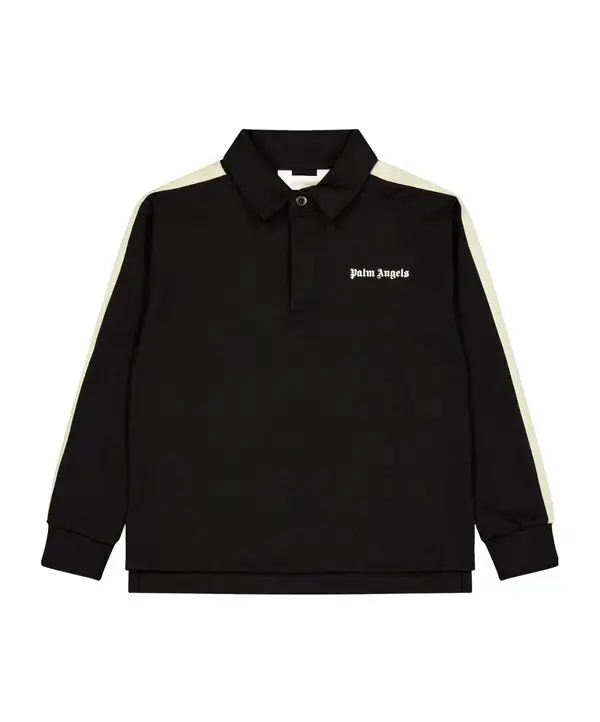 Palm Angels Long Sleeve Polo Shirt With Contrast Sleeves - Black