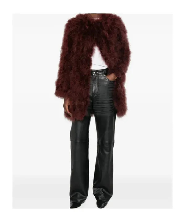 YVES SALOMON Feather Embellished Jacket - Burgundy