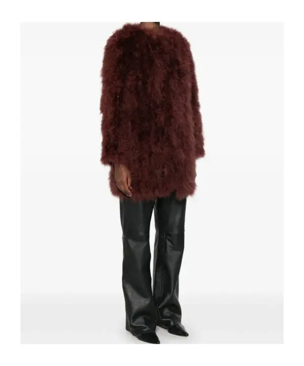 YVES SALOMON Feather Embellished Jacket - Burgundy