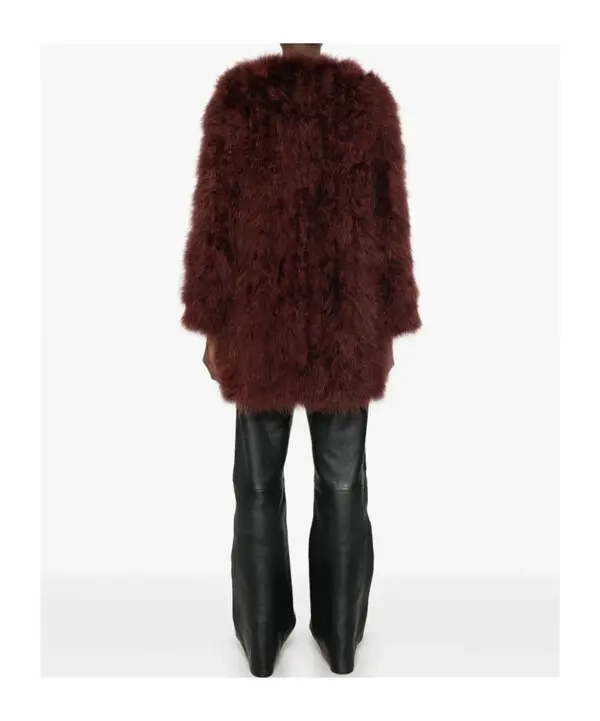 YVES SALOMON Feather Embellished Jacket - Burgundy