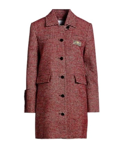 GANNI Single-breasted Houndstooth Wool Coat - Red