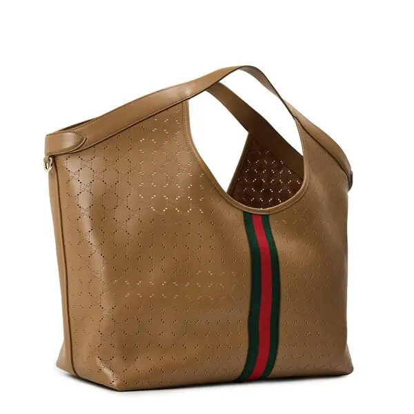 Gucci Leather Tote Bag With Embossed Geometric Motif