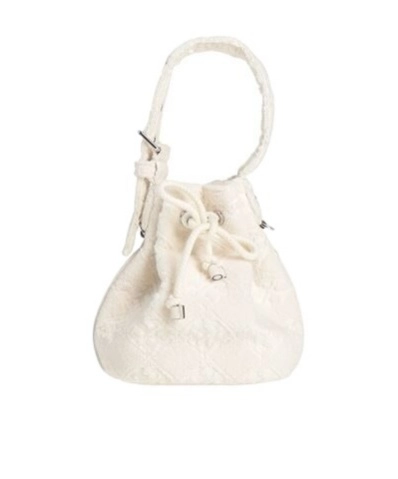 Tory Burch Logo Jacquard Terrycloth Bucket Bag - White