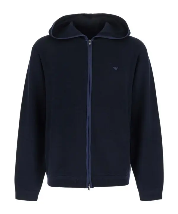 Emporio Armani Zip-up Knitted Hoodie - Black