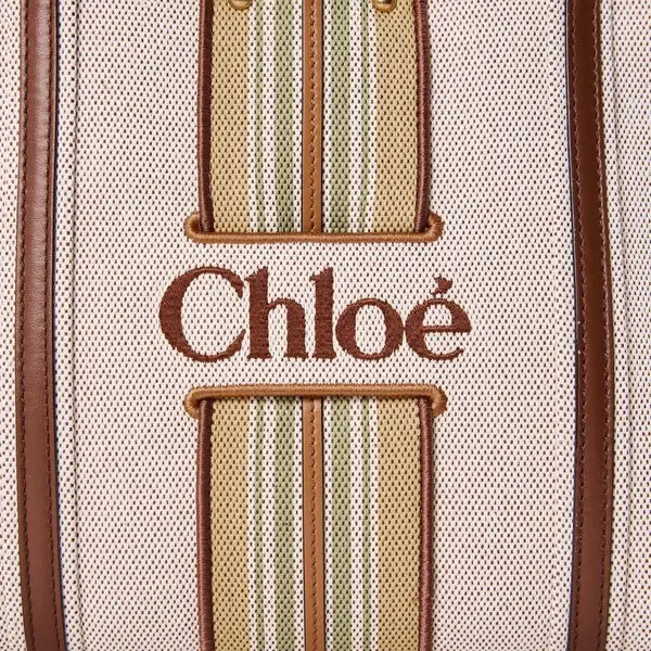 Chloé Canvas Tote Bag With Leather Trim And Embroidered Logo