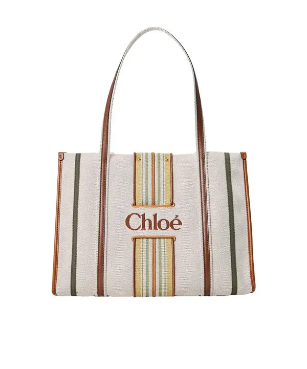 Chloé Canvas Tote Bag With Embroidered Logo - White