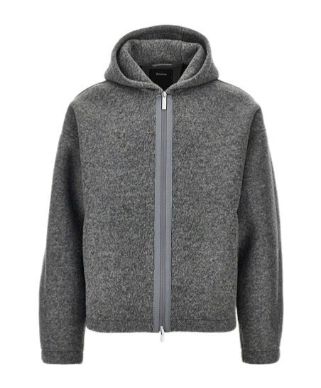 Herno Zip-up Hooded Heathered Wool-blend Casual Jacket