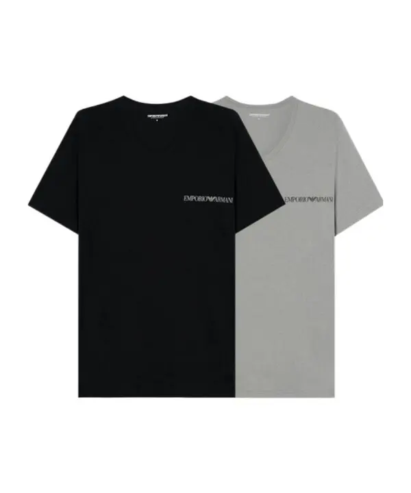 Emporio Armani Two-pack Of Core Logoband Jersey Loungewear T-shirts - Black/gray