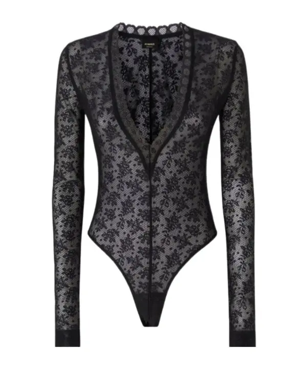Pinko Floral-lace V-neck Bodysuit - Black