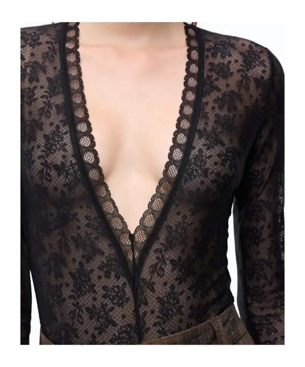 Pinko Floral-lace V-neck Bodysuit